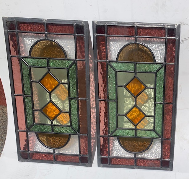 Full colour Victorian style leadlight panels, dusky pink, yellow, green ...