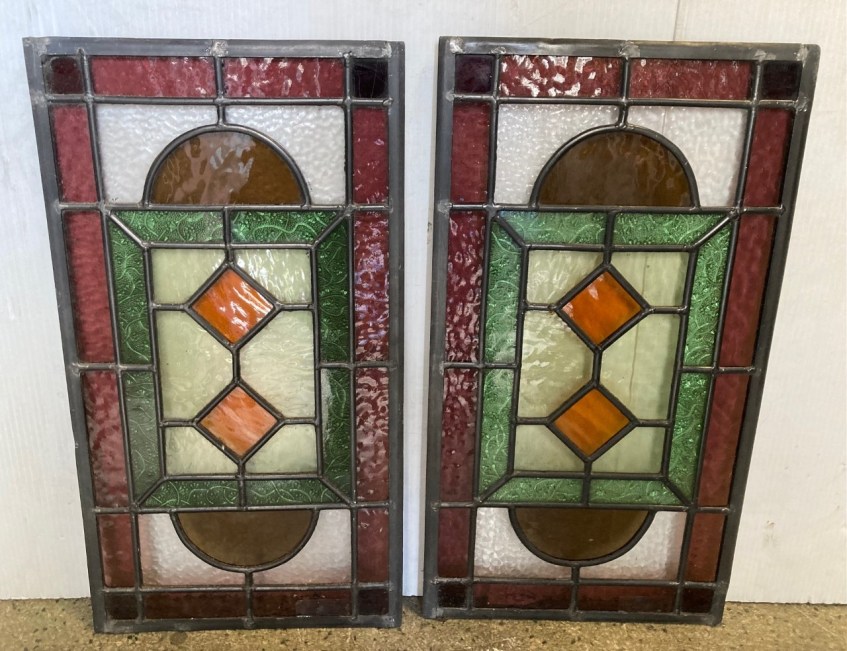 Full colour Victorian style leadlight panels, dusky pink, yellow, green ...