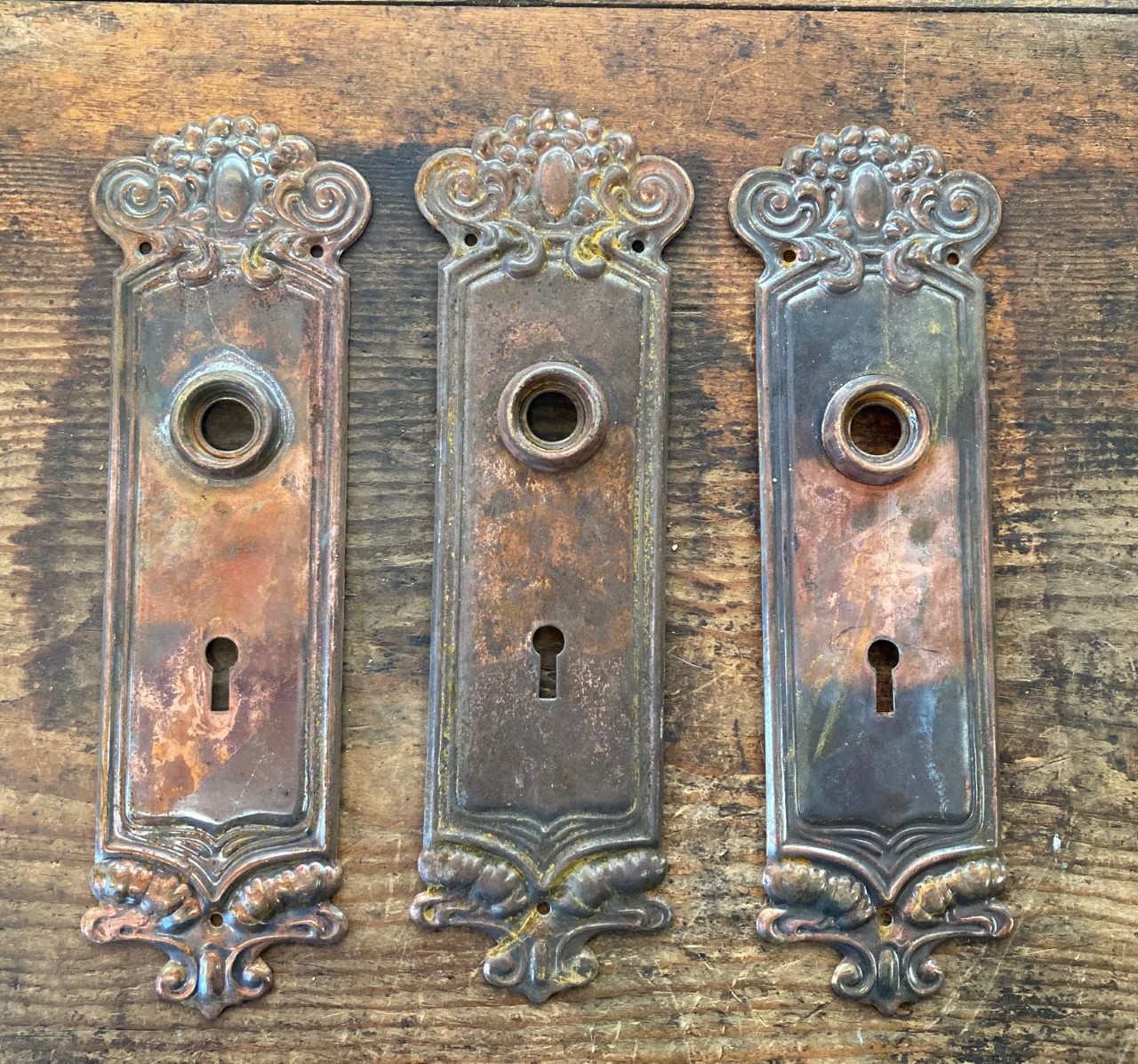 Art Nouveau copper door handle backing plates 22cm tall $10 each ...