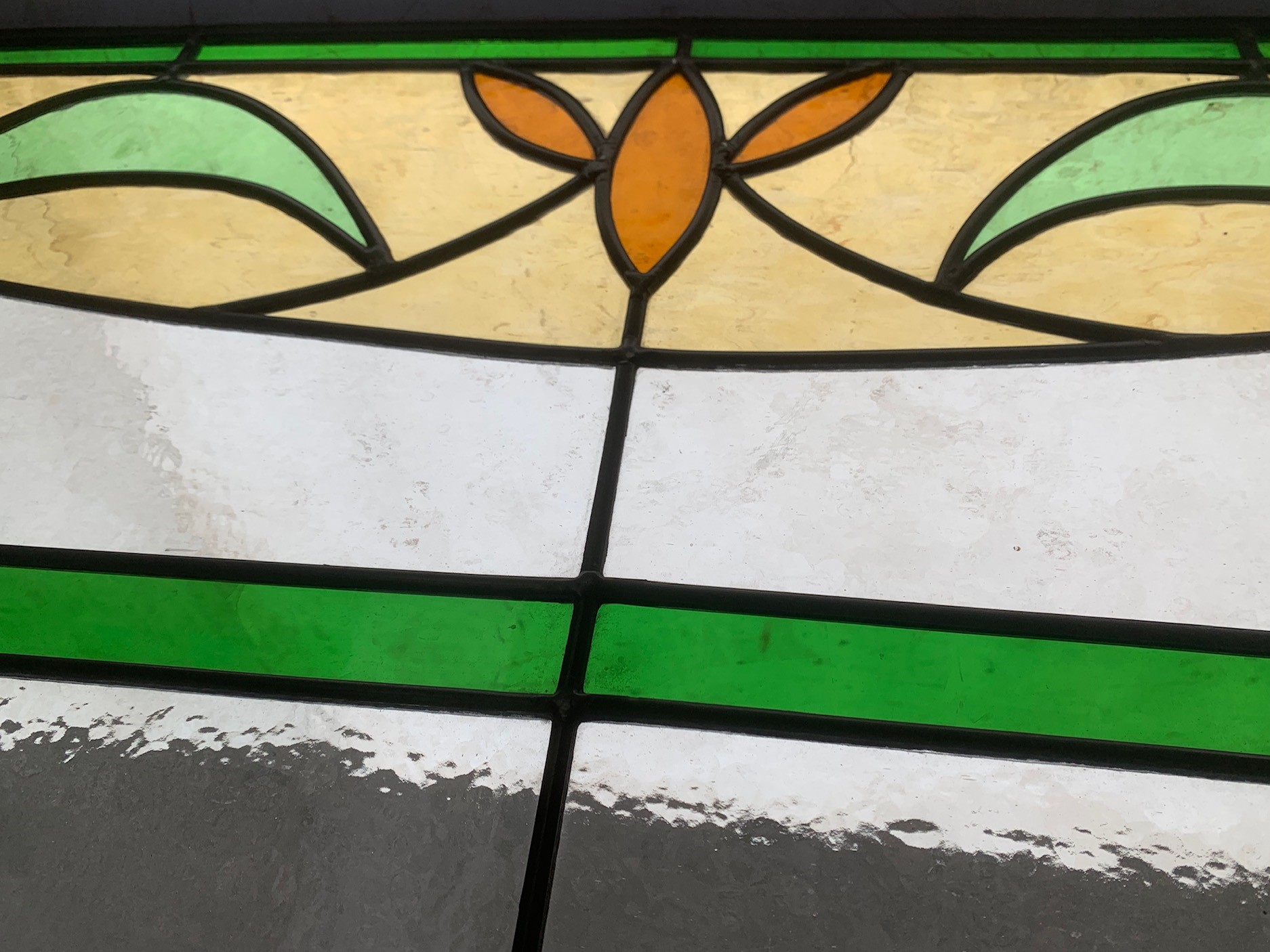 Detail of extra large original leadlight panel, green, red and clear on ...