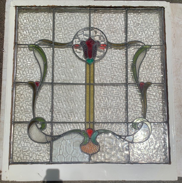 Large original Art Nouveau leadlight window, leadlight is perfect ...