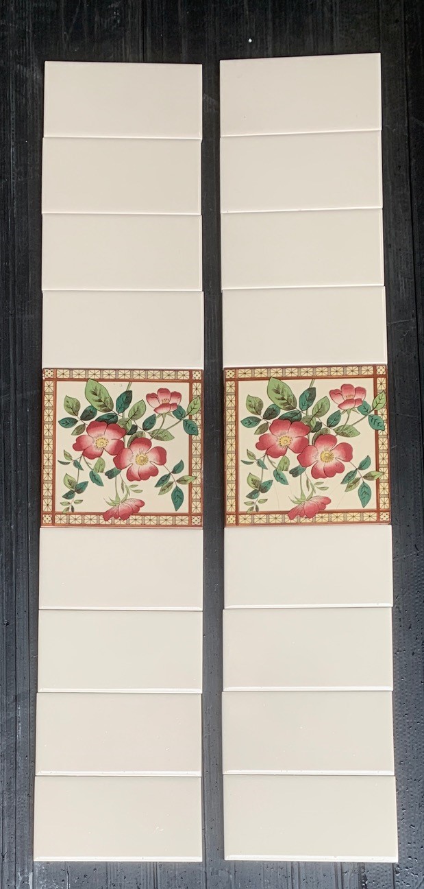Reproduction fireplace tile set with pair of floral / climbing rose ...