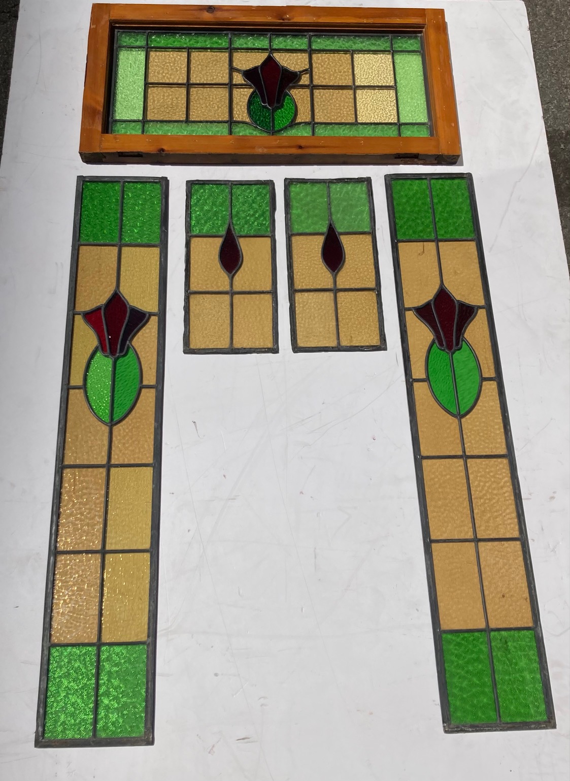 Original leadlight front door set including hopper window and four side ...